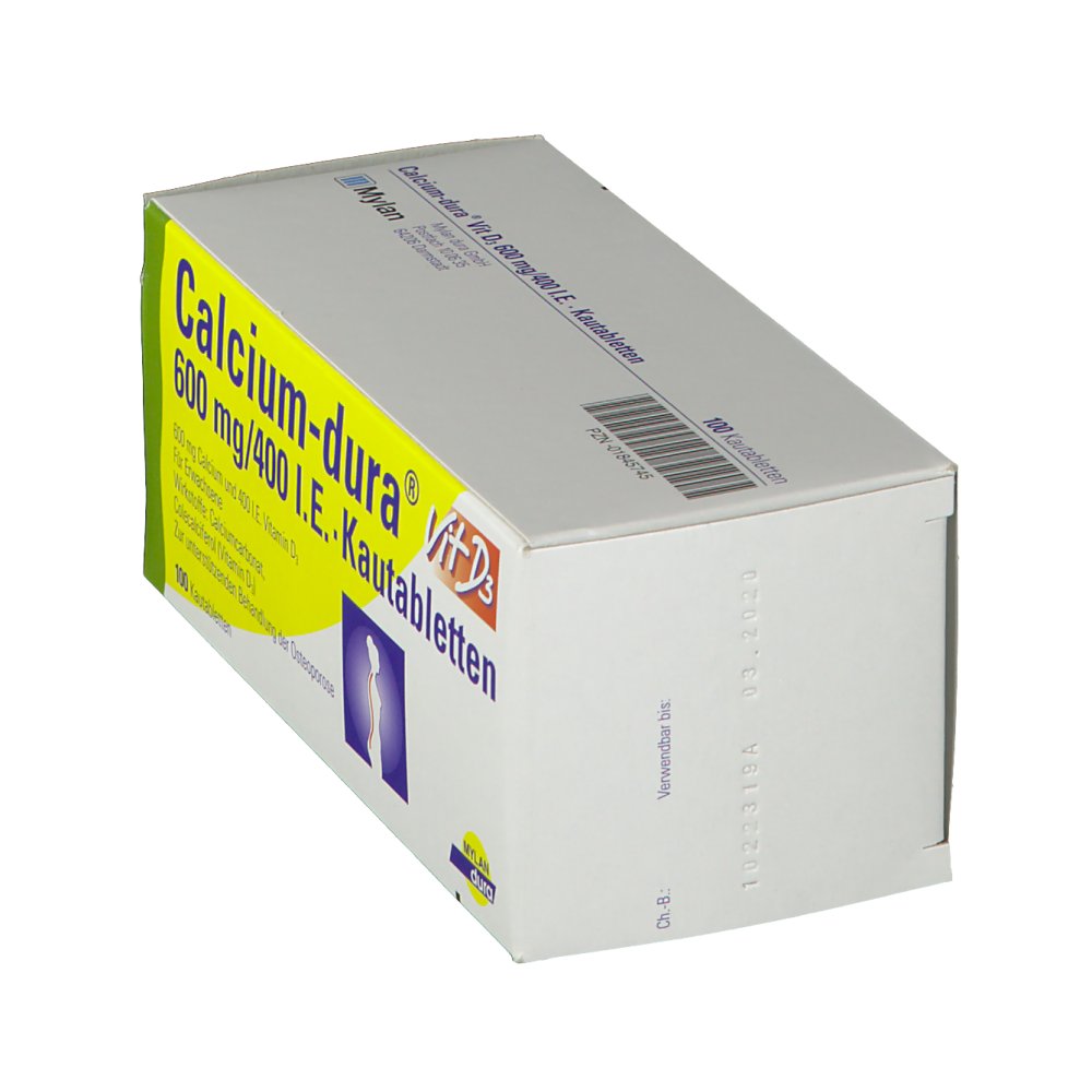 Calcium-dura® Vit D3 600 mg/400 I.E. Kautabletten - shop-apotheke.com