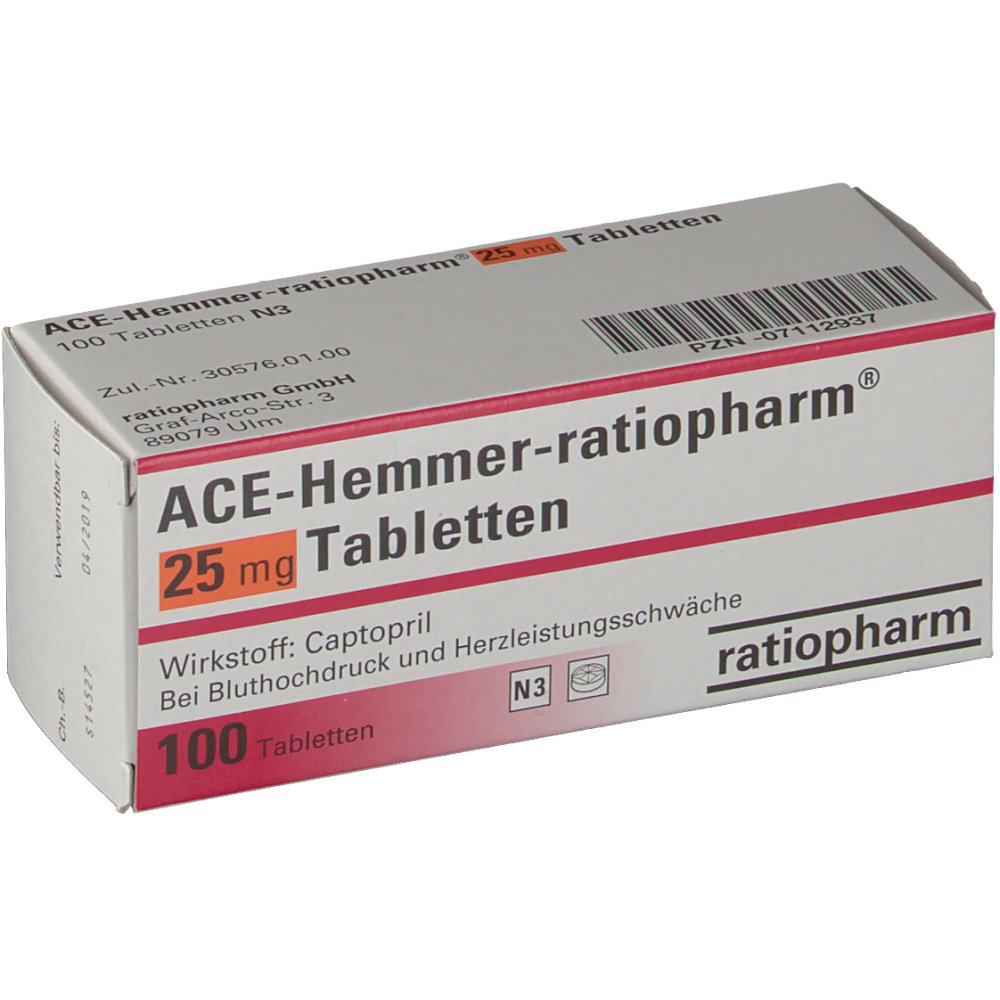 Ace Hemmer ratiopharm 25 Tabletten 100 St - shop-apotheke.com