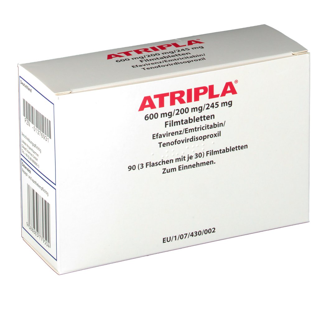 Atripla 600 mg/200 mg/245 mg Filmtabletten 3X30 St - shop-apotheke.com